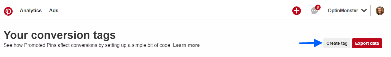 Add Pinterest Conversion Tag - OptinMonster