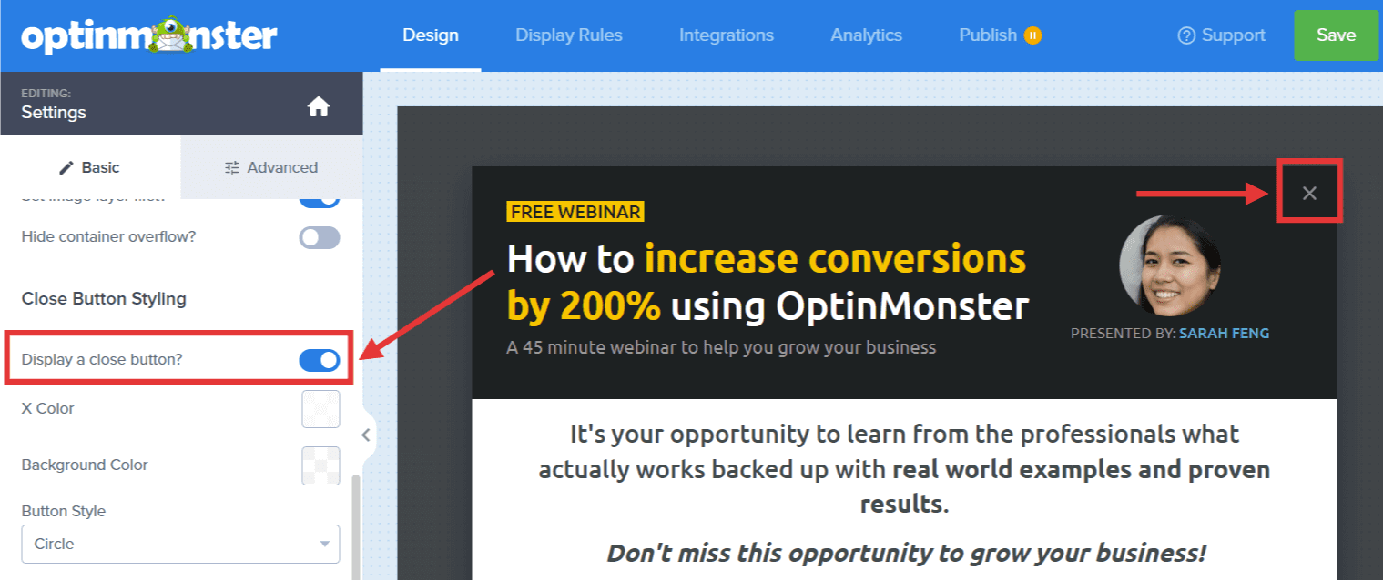 How to Add and Style a Close Button - OptinMonster