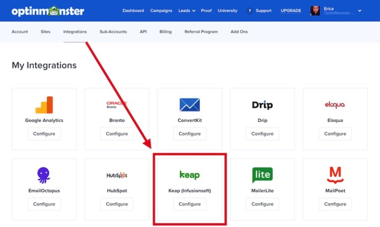 How to Connect OptinMonster with Keap (InfusionSoft)