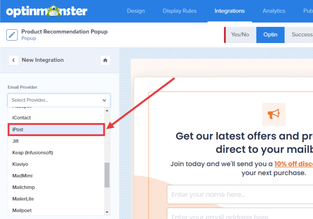 How to Connect OptinMonster with iPost - OptinMonster